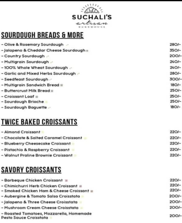 Menu of Suchali's Artisan Bakehouse, Panchsheel Park, New Delhi