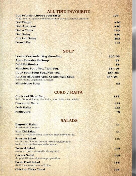 Menu at Zaika Restaurant, Ludhiana, Hotel A9 Resorts