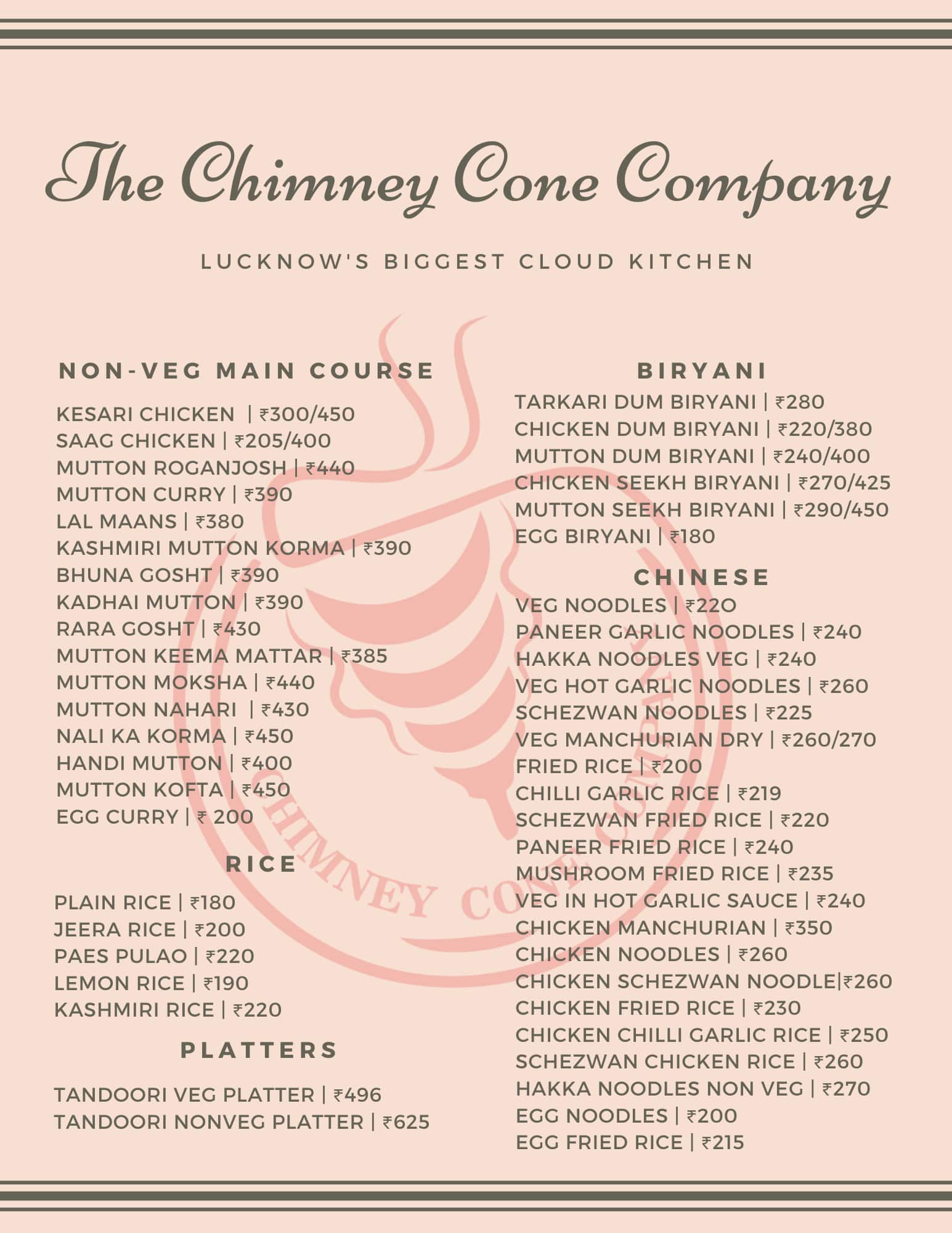 Menu at The Chimney Cone Company, Lucknow