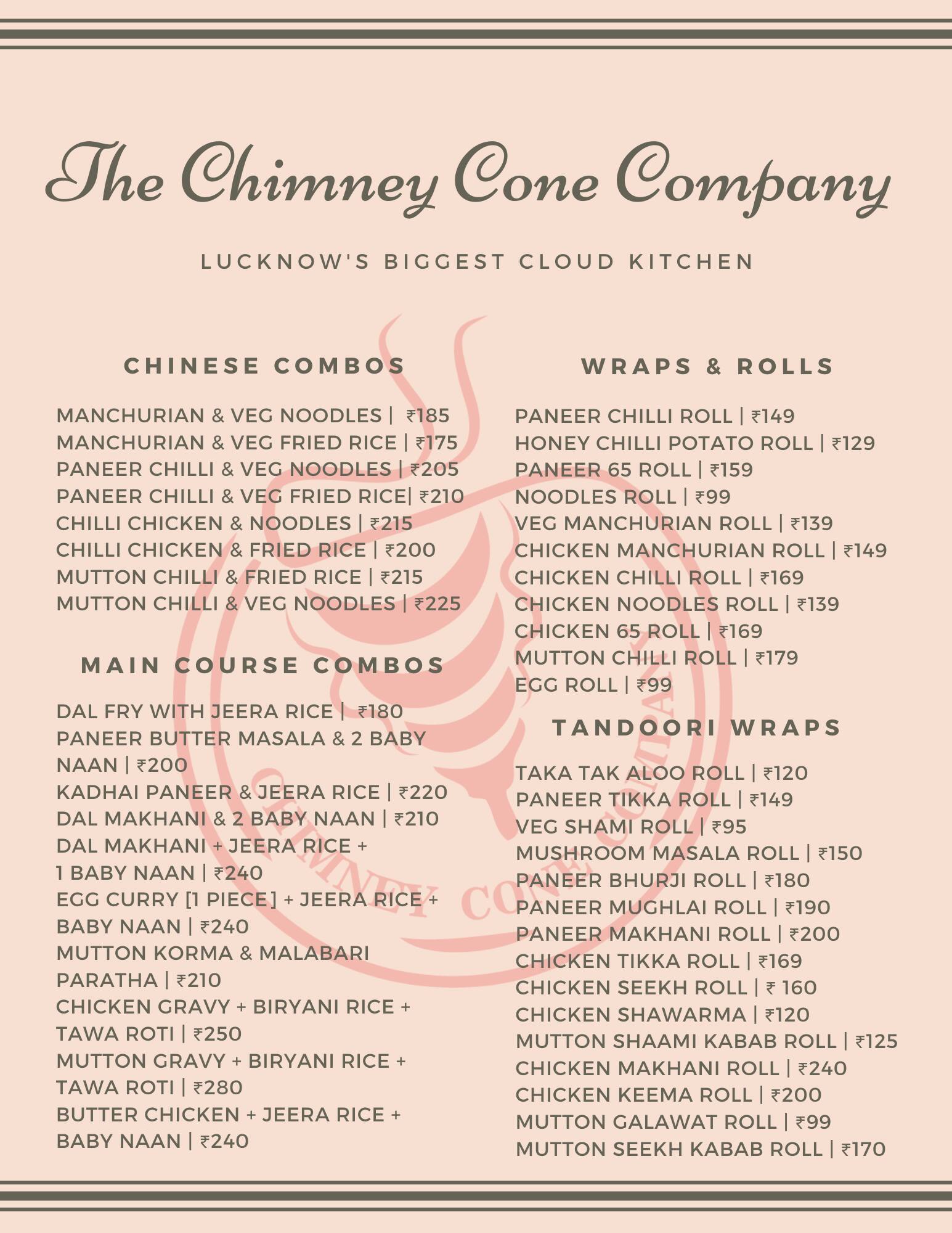 Menu at The Chimney Cone Company, Lucknow