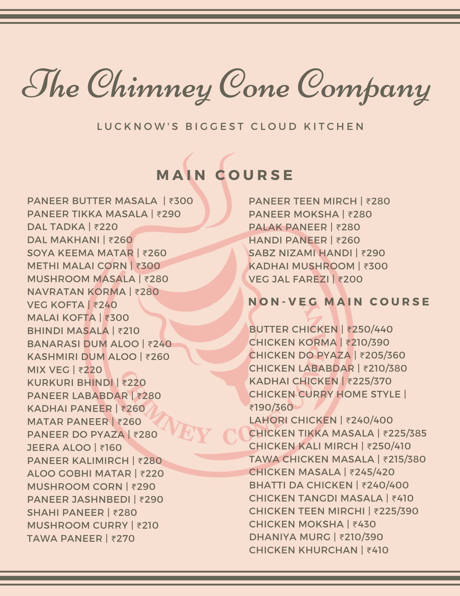 Menu at The Chimney Cone Company, Lucknow