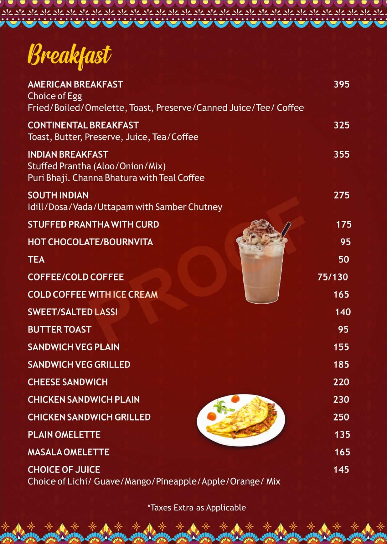 Menu of Shanti Sagar, TDI City, Mohali