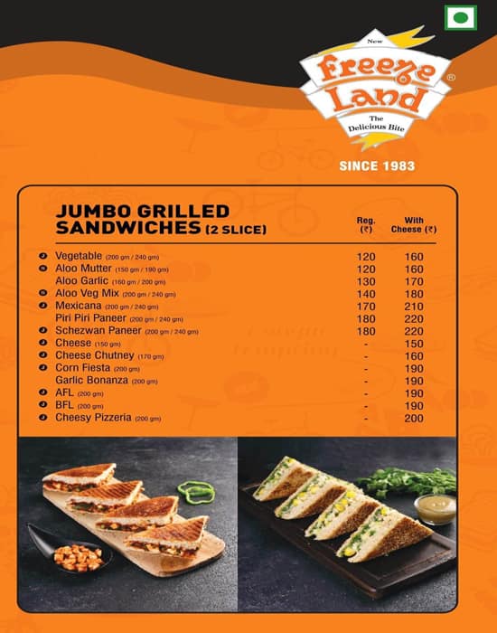 Menu at New Freeze Land, Ahmedabad, Stall 32