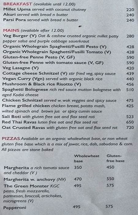 Menu of Kala Ghoda Cafe, Fort, Mumbai