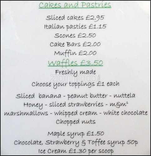 Menu at The Green Cafe, London, 285 Greenwich High Rd