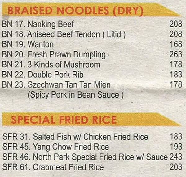 Menu at North Park Noodles restaurant, Quezon City, Ground Flr