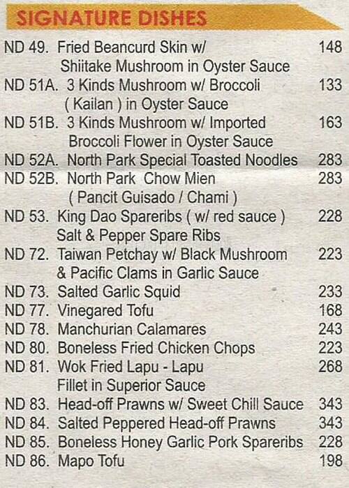 Menu at North Park Noodles restaurant, Quezon City, Ground Flr