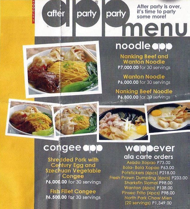 Menu at North Park Noodles restaurant, Quezon City, Ground Flr