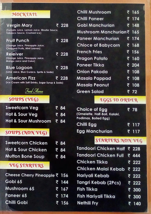 Menu at Crystal Bar, Chennai, W67H+FPP