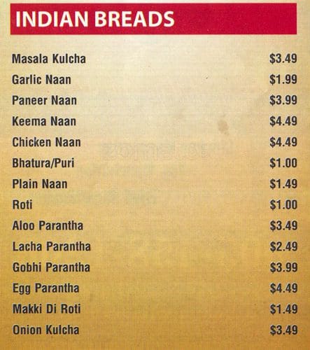 Menu at indian delight restaurant, Brampton