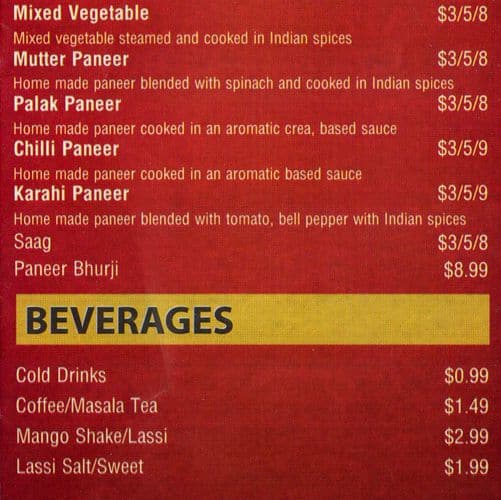Menu at indian delight restaurant, Brampton