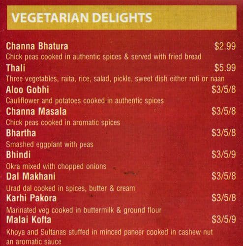 Menu at indian delight restaurant, Brampton