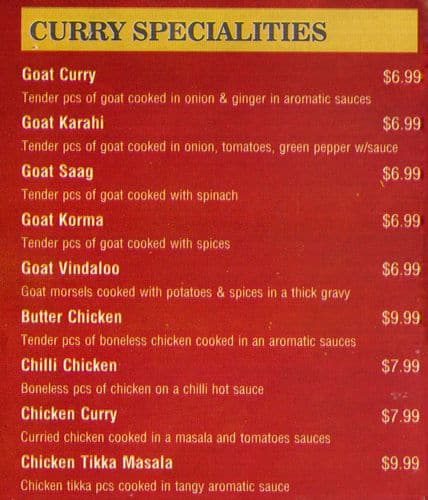 Menu at indian delight restaurant, Brampton