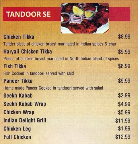 Menu at indian delight restaurant, Brampton