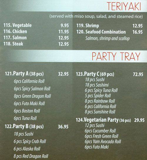 Menu at Dragon Rolls restaurant, Pickering