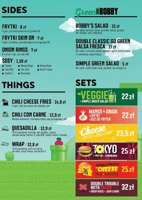 Menu at Bobby Burger restaurant, Warsaw, Zwycięzców 17