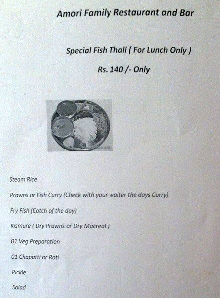 Menu at Amori, Colva, Margao-Colva Road
