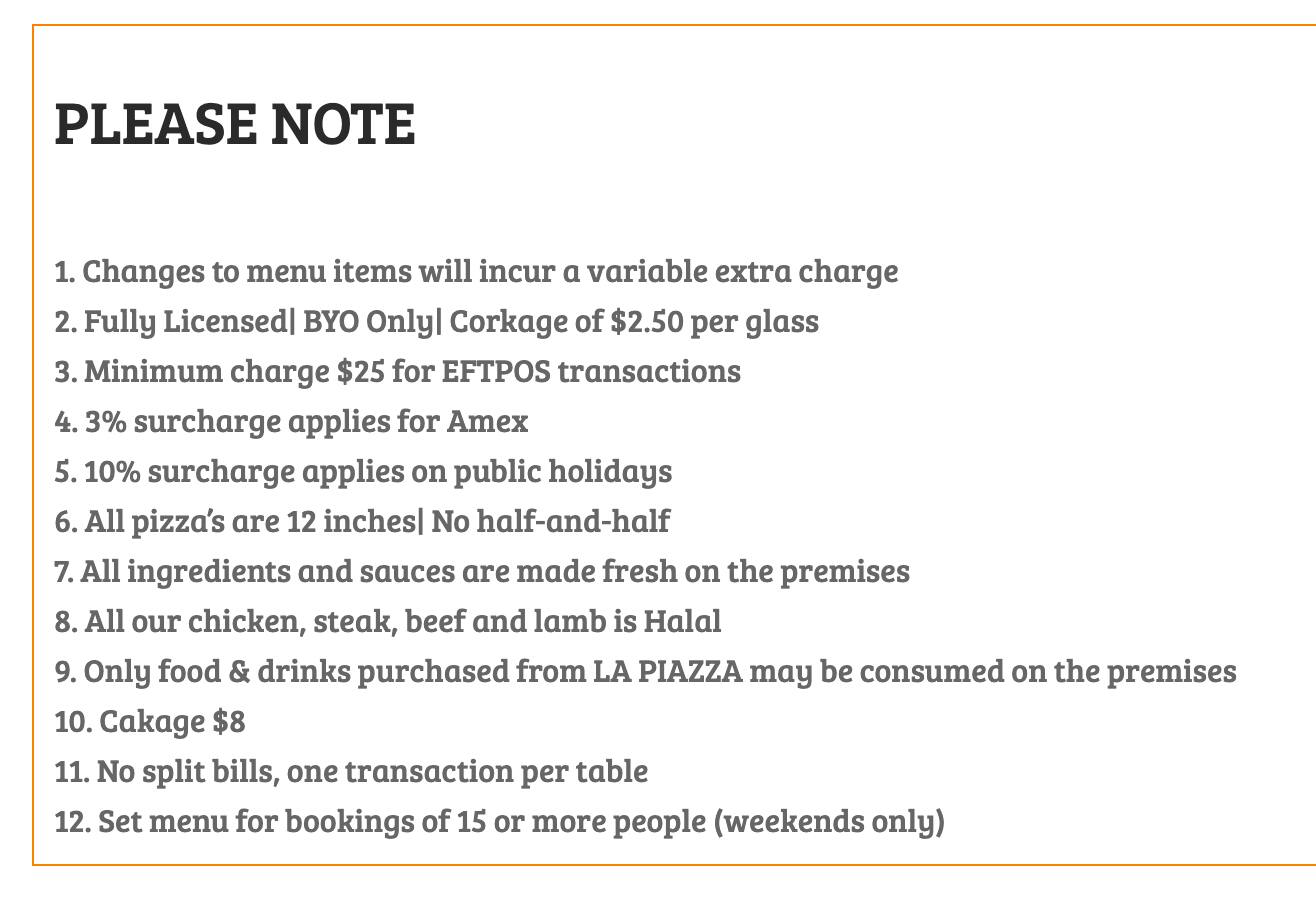 Menu at La Piazza Wood-fired Pizzeria and Restaurant, Brighton-Le-Sands