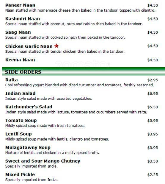 Menu at New Delhi Palace restaurant, Bellevue