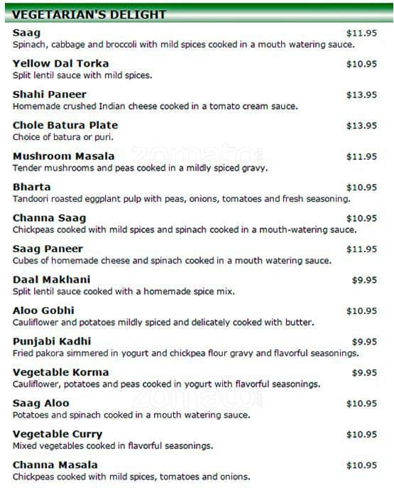 Menu at New Delhi Palace restaurant, Bellevue