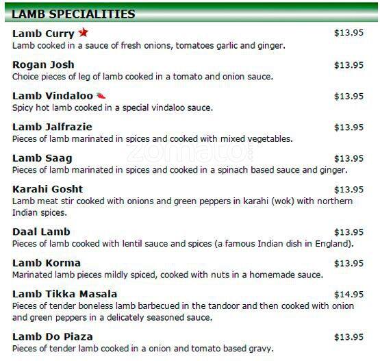 Menu at New Delhi Palace restaurant, Bellevue