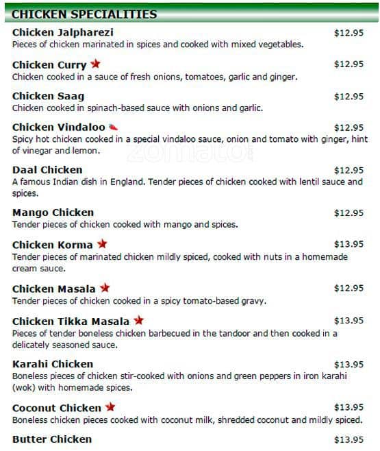 Menu at New Delhi Palace restaurant, Bellevue