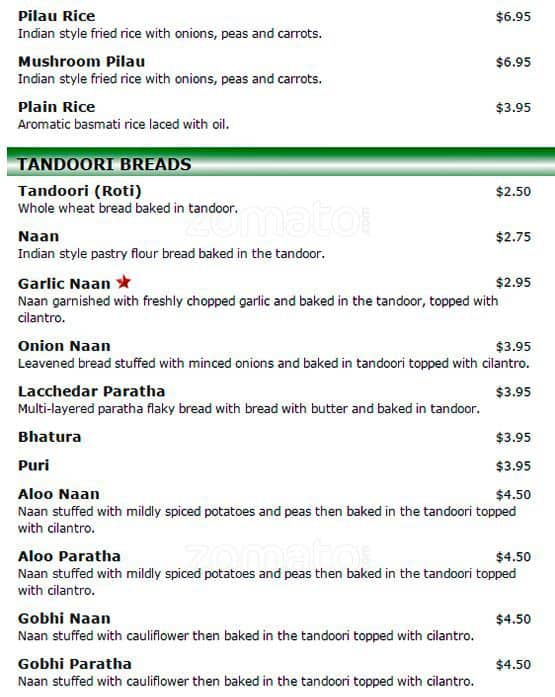 Menu at New Delhi Palace restaurant, Bellevue