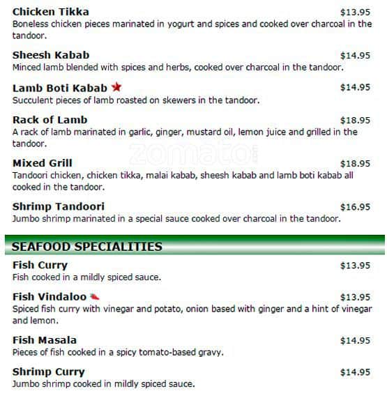 Menu at New Delhi Palace restaurant, Bellevue