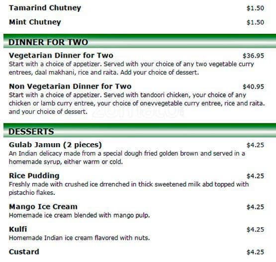 Menu at New Delhi Palace restaurant, Bellevue