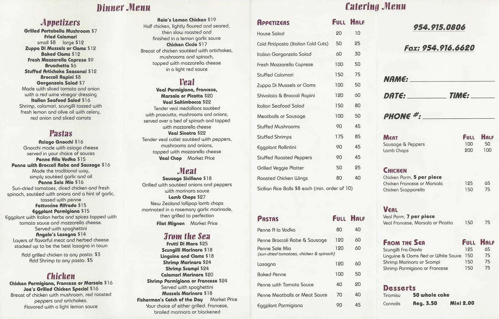 Menu at Vignetos Italian Grill pub & bar, Plantation, S University Dr