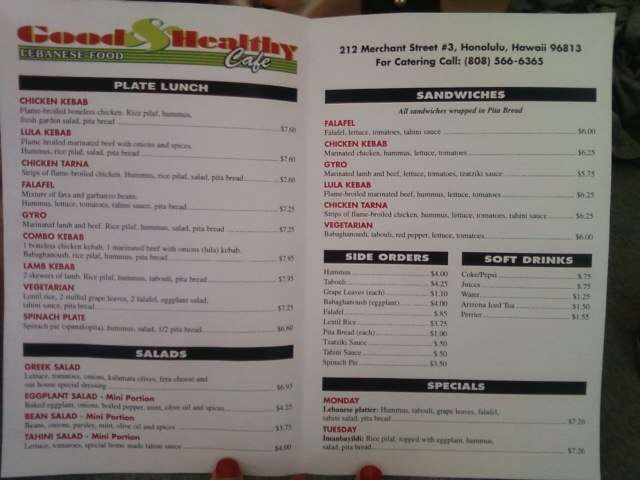 Menu at It’s Good & Healthy Cafe, Honolulu