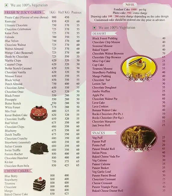 Menu of The Cake House, Malad West, Mumbai