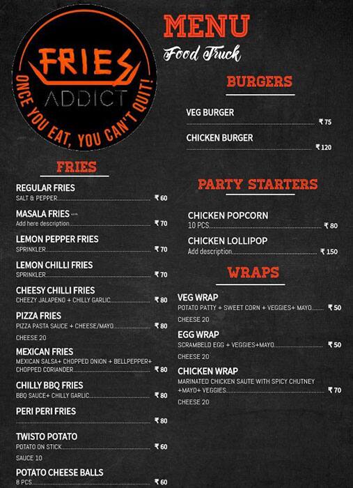 Menu of Fries Addict, Chakala, Mumbai