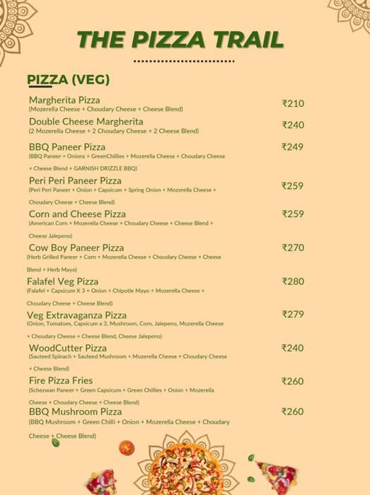 Menu of The Pizza Trail, Sector 29, Gurgaon