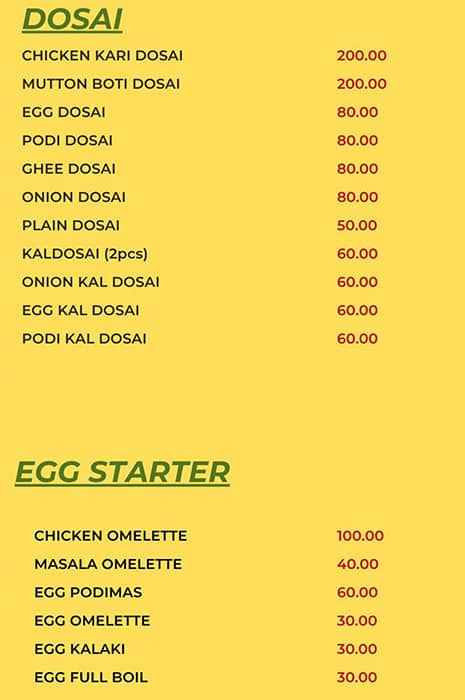 Menu of Madurai Devar Mess, Anna Nagar West, Chennai