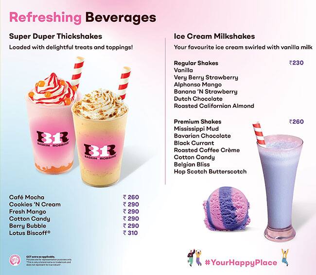 Menu of Baskin Robbins Happyness Shakes, Indiranagar, Bangalore