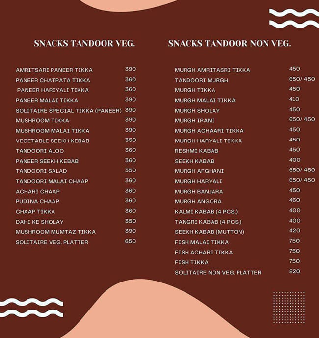 Menu of JW Solitaire, NN Mall, Rohini, New Delhi