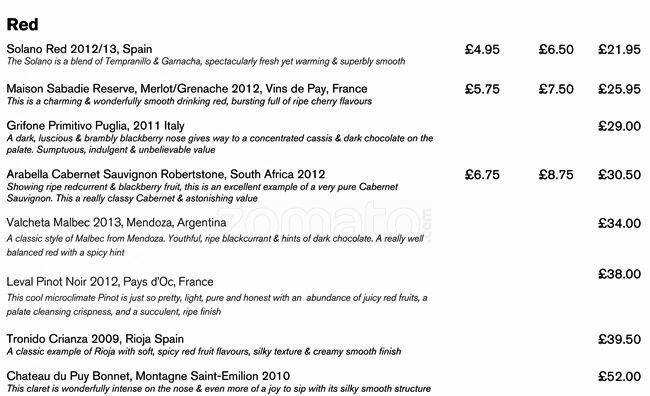 Menu at The Vaults Restaurant, London, The RSA