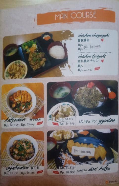 Menu at Kyo Sushi restaurant, Jakarta, Jalan Boulevard Raya Blok FW1 No.8