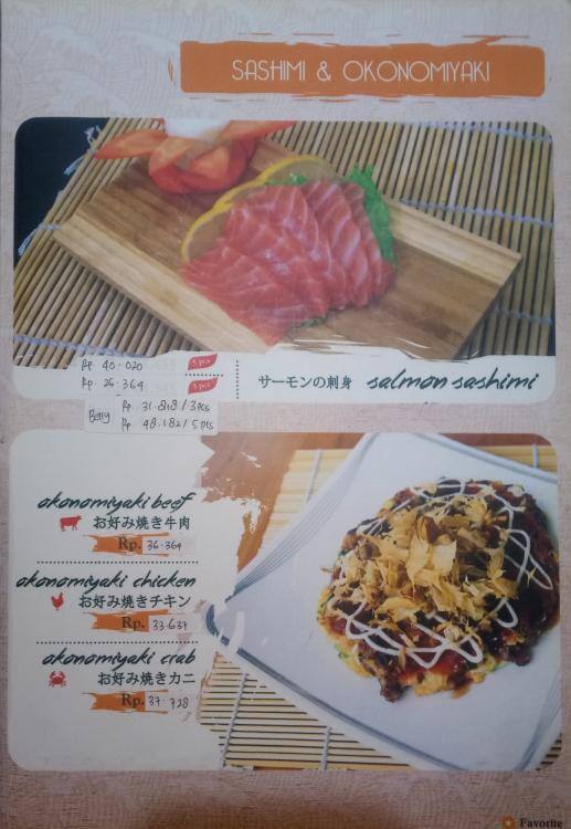 Menu at Kyo Sushi restaurant, Jakarta, Jalan Boulevard Raya Blok FW1 No.8