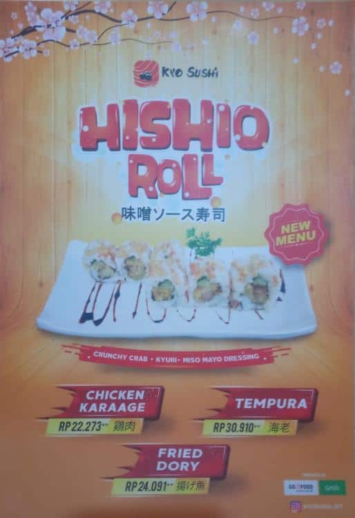 Menu at Kyo Sushi restaurant, Jakarta, Jalan Boulevard Raya Blok FW1 No.8