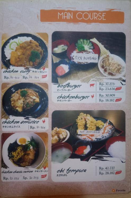Menu at Kyo Sushi restaurant, Jakarta, Jalan Boulevard Raya Blok FW1 No.8