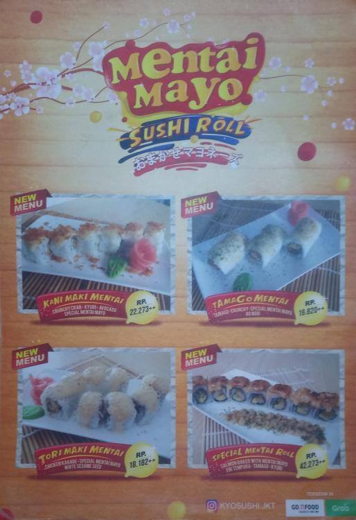 Menu at Kyo Sushi restaurant, Jakarta, Jalan Boulevard Raya Blok FW1 No.8