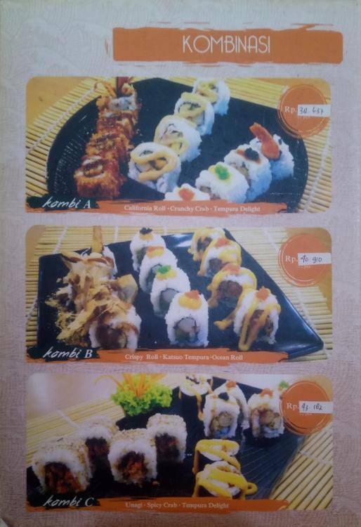 Menu at Kyo Sushi restaurant, Jakarta, Jalan Boulevard Raya Blok FW1 No.8