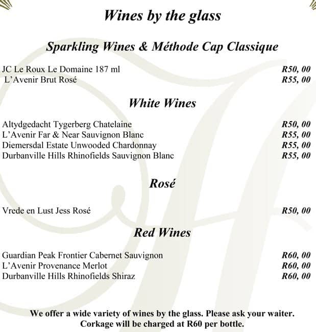 Menu at Chapters Restaurant, Centurion