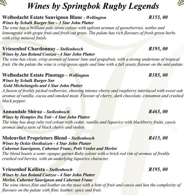 Menu at Chapters Restaurant, Centurion