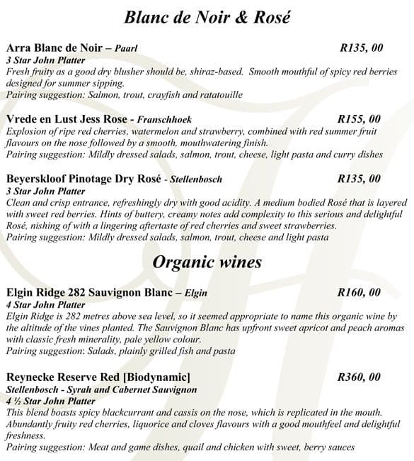 Menu at Chapters Restaurant, Centurion