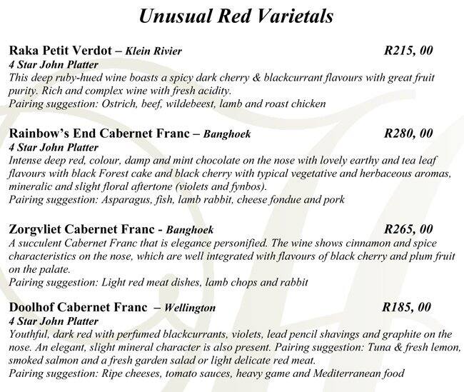 Menu at Chapters Restaurant, Centurion