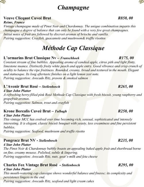 Menu at Chapters Restaurant, Centurion