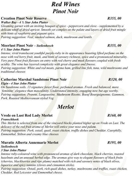 Menu at Chapters Restaurant, Centurion